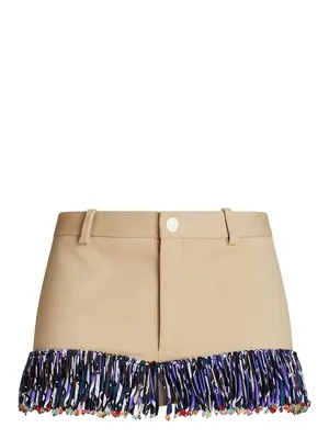 Emilio Pucci Fringed Cotton-blend Twill Shorts - Mushroom