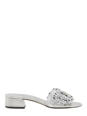 STUART WEITZMAN Meadow Metallic Leather Flower Sandals - Silver