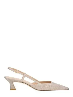 STUART WEITZMAN Vinnie Metallic Kitten Slingback Pumps Beige