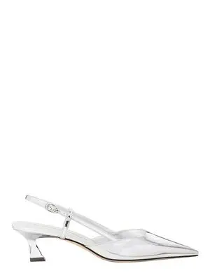 STUART WEITZMAN Vinnie Metallic Kitten Slingback Pumps Silver