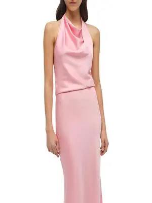 Simkhai SIMKHAI Reannon Draped Satin Halter Gown Dusty Rose
