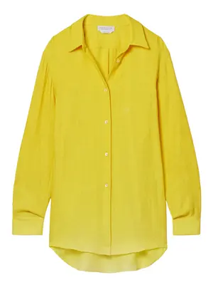Gabriela Hearst Reyes Herringbone Cashmere And Silk-blend Shirt - Yellow