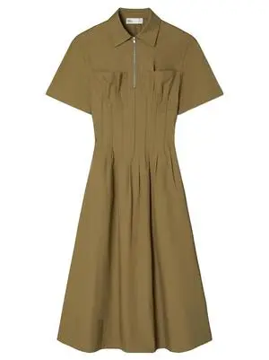 Tory Burch Poplin Pleat-waist Dress - Olive