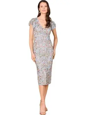 LARA NEW YORK Floral Beaded Midi Dress - Grey/multi