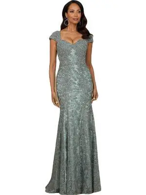 LARA NEW YORK Fitted Lace Mermaid Gown - Sage