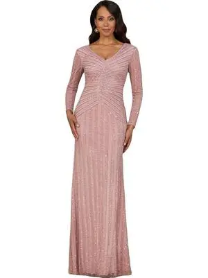 LARA NEW YORK Long Sleeve Beaded Gown - Cashmere