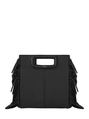 Maje Smooth Leather M Bag With Fringing - Black
