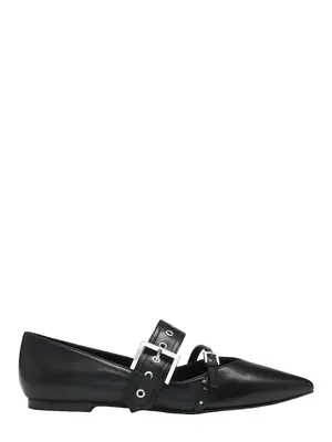 Hugo Buckled Leather Ballet Flats - Black
