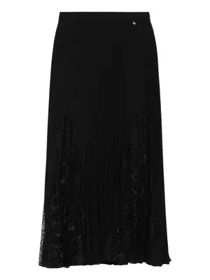 NISSA Lace-insert Pleated Midi Skirt - Black