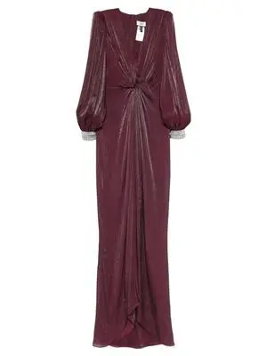 NISSA Twist-detail Chiffon Maxi Dress - Purple