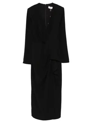 NISSA V-neck Crepe Midi Dress - Black