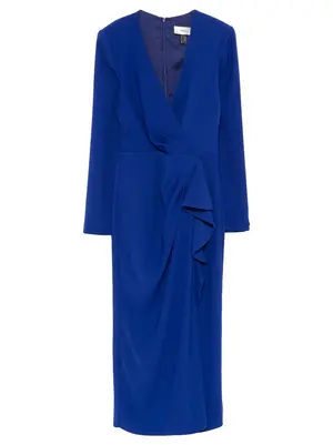 NISSA V-neck Crepe Midi Dress - Blue