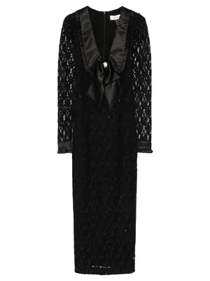 NISSA Floral Lace Midi Dress - Black