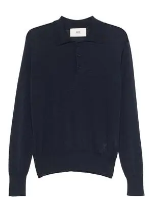 Ami Fine-knit Polo Shirt - Blue