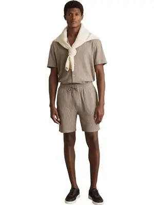 REISS Phillimore Cotton Textured Drawstring Shorts - Mink Brown