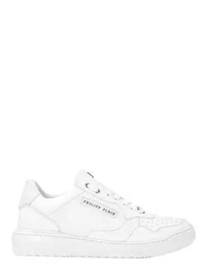 Philipp Plein Leather Trainers With Logo Lettering - White