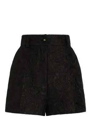 Dolce & Gabbana Floral Brocade-effect Shorts - Black
