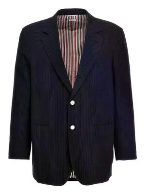 Thom Browne Striped Seersucker Blazer - Blue