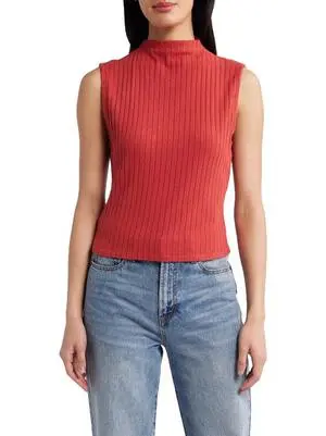Bella Dahl Bella Dahl Funnel Neck Rib Tank Red Mahogany