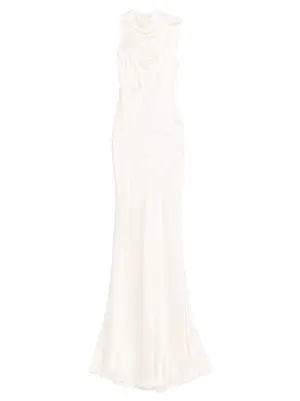 Michelle Mason Ruffle Bias Gown - White