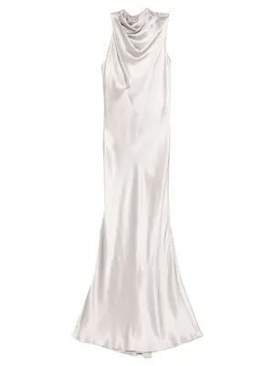 Michelle Mason Ruffle Bias Gown - Grey