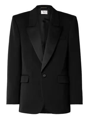 Saint Laurent Satin-trimmed Wool Blazer - Black
