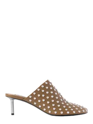JIL SANDER Studded Leather Mules Brown