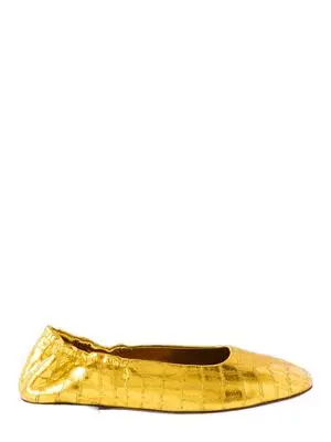 Dries Van Noten Metallic Croc-effect Leather Ballet Flats - Gold