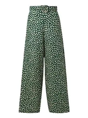 Cara Cara Mayflower Polka-dot Linen Wide-leg Pants - Green
