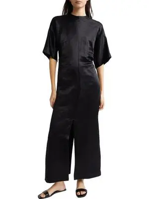 Loulou De Saison LOULOU DE SAISON Ruby Fitted Linen & Silk Satin Dress Black