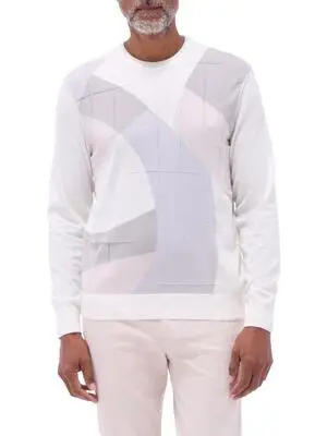 Bugatchi Abstract Cotton & Silk Crewneck Sweater - Chalk