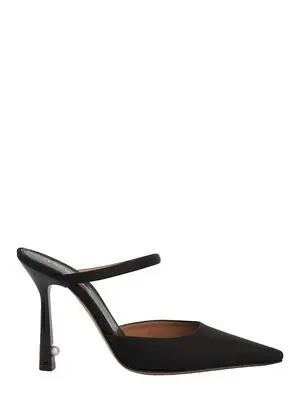 Off-White Pearl Satin Pointed Mules - Black