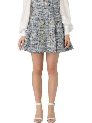 Balmain Textured Skirt With Gold Button Detailing - Blue
