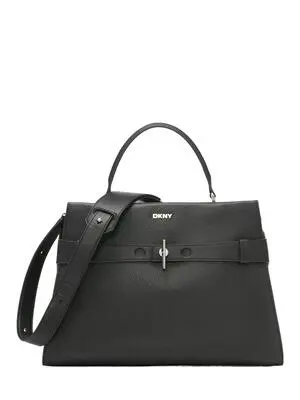 Dkny Large Leather Satchel - Black/silver