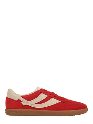 Vince Oasis Bicolor Leather Sneakers Sand Beige/crimson Red Suede