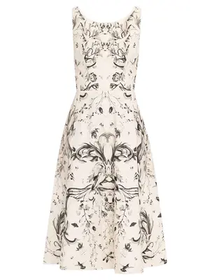 Marchesa Floral-print Cotton Midi Dress - Stone