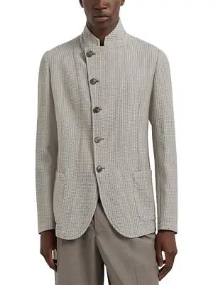 Emporio Armani Regular Fit Asymmetric Textured Wool Blazer - Dark Beige