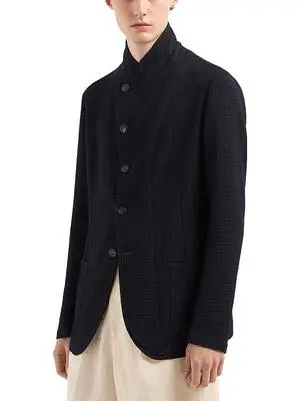Emporio Armani Regular Fit Asymmetric Textured Wool Blazer Dark Navy