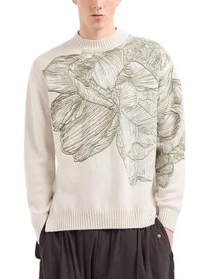 Emporio Armani Emporio Armani Embroidered Leaf Pullover Cream