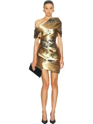 Oscar De La Renta Draped Mini Dress - Gold Multi