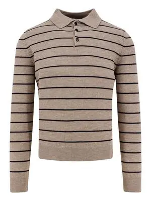 TONYWACK Super Fine Merino Wool Striped Polo Shirt - Beige
