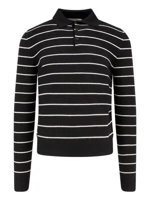 TONYWACK Super Fine Merino Wool Striped Polo Shirt - Black