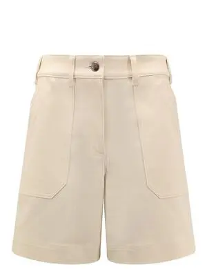 Moncler Stretch Cotton Shorts With Logo Patch - Beige