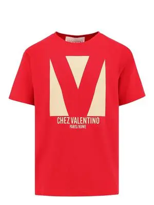 Valentino Garavani Cotton Tshirt With Chez Print - Red