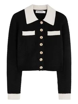 SELF-PORTRAIT Contrast-trim Waffle-knit Cardigan - Black
