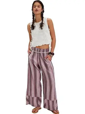 Free People Day's End Stripe Pants - Mauve Combo