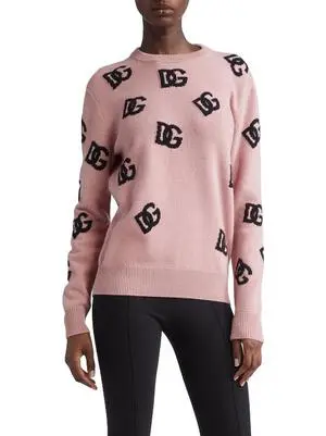 Dolce & Gabbana Logo Jacquard Virgin Wool Sweater - F0473 Rosa Polvere Scuro