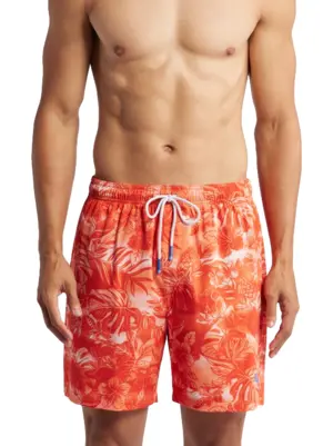 Tommy Bahama Naples Ocean Escape Floral Performance Swim Trunks - Orange Candy