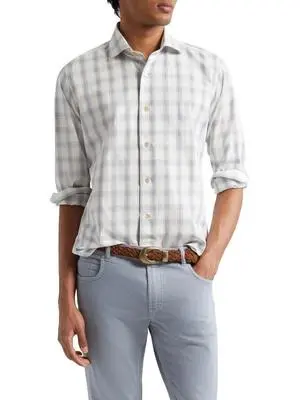 Eleventy Dandy Plaid Cotton & Linen Button-up Shirt Denim
