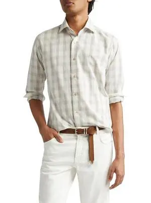 Eleventy Dandy Plaid Cotton & Linen Button-up Shirt - Light Melange Grey